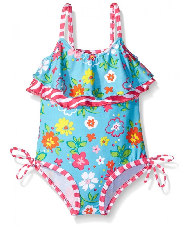 Girls Floral One Piece Swimsuit Turquoise Cd120e75xdj